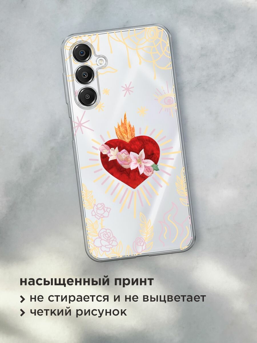 Чехол на Samsung Galaxy A16 / Самсунг А16 с принтом "Сердце в цветах", прозрачный — фото 1