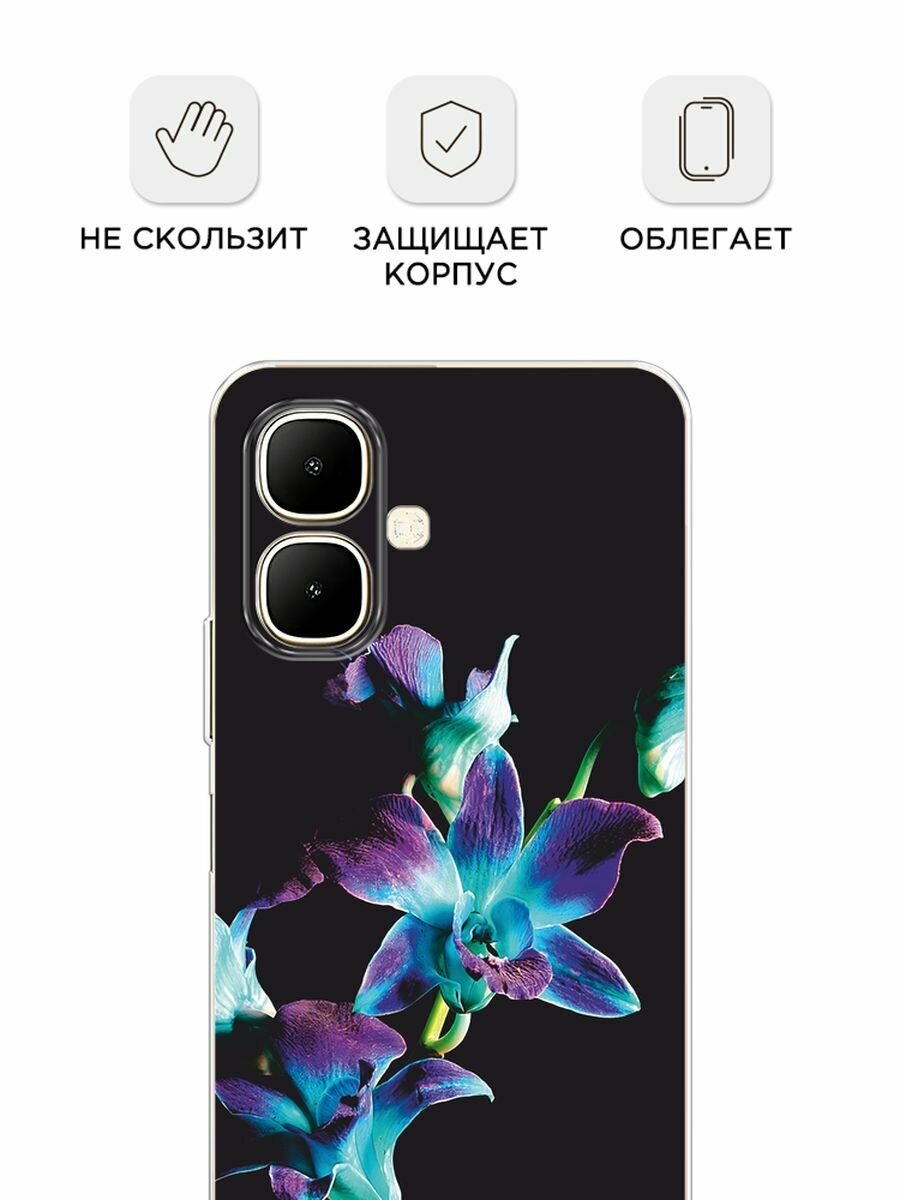 Чехол на Infinix Smart 10 / Инфиникс Смарт 10 с принтом "Синий цветок на черном" — фото 1
