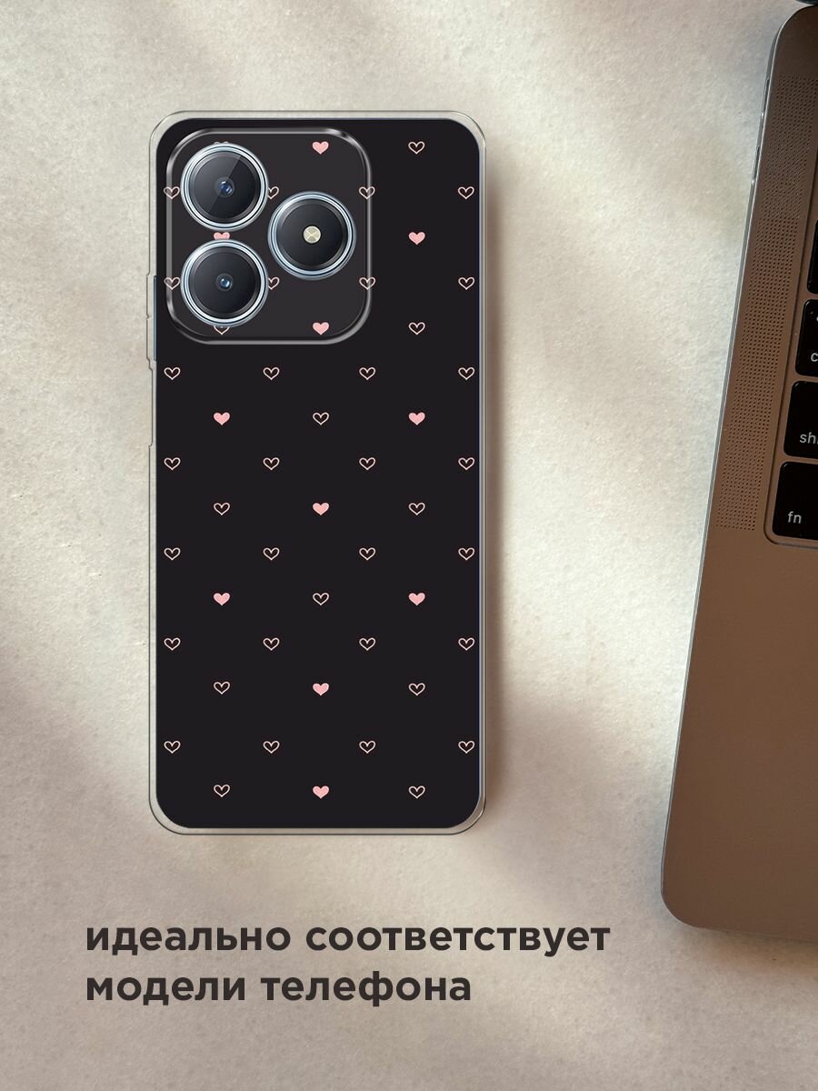 Чехол на Realme C63 / Реалми С63 с принтом "Черный фон и сердечки" — фото 1