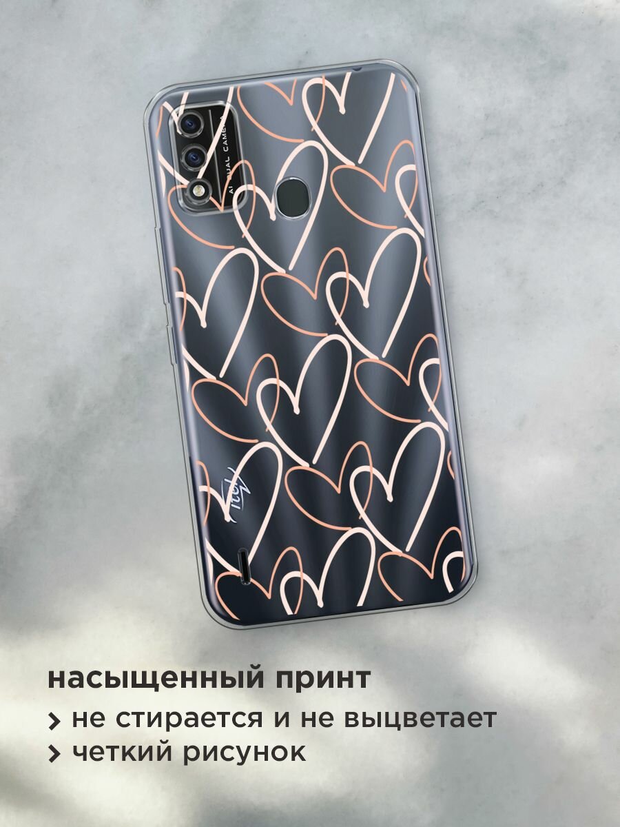 Чехол на Itel A48 / Ител А48 с принтом "Узор из сердечек", прозрачный — фото 1