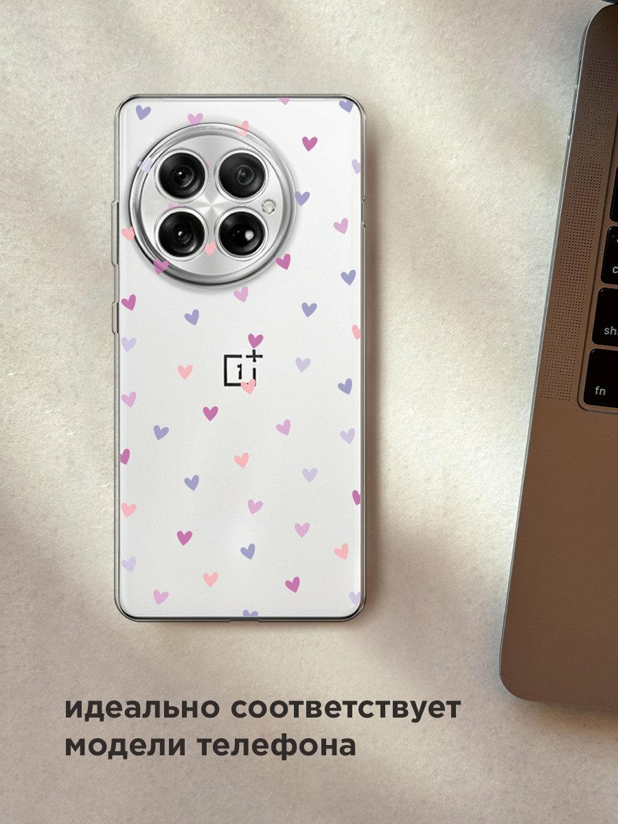 Чехол на OnePlus 13 / Ван Плас 13 с принтом "Пастельные сиреневые сердечки", прозрачный — фото 1