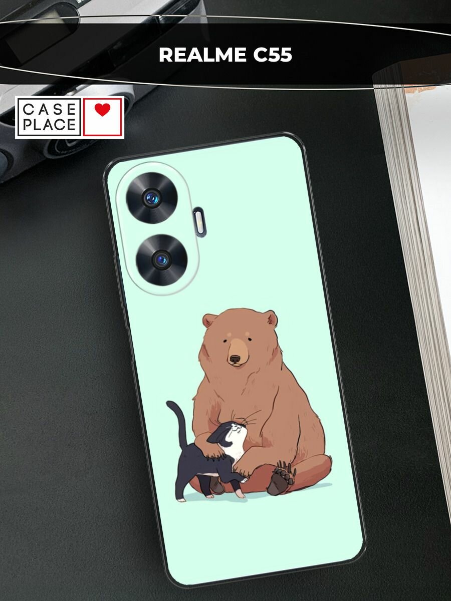 Чехол на Realme C55 / Реалми C55 с принтом "Медведь и кошка дружба"