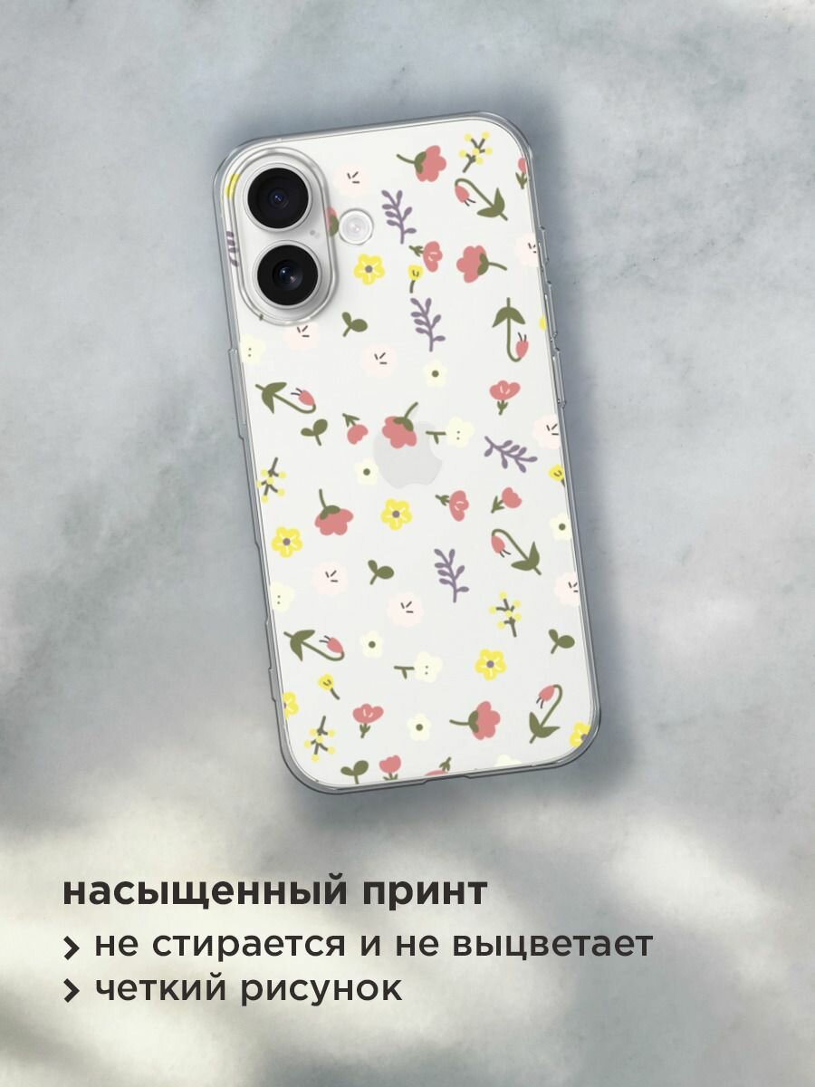 Чехол на Apple iPhone 17 / Айфон 17 с принтом "Россыпь цветов рисунок", прозрачный — фото 1