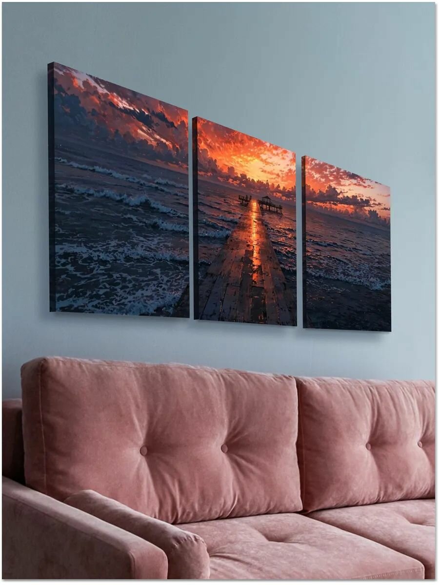 Картина Закат над озером модульная 50x70см 3шт.