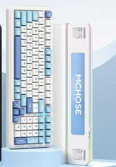 Mchose Клавиатура беспроводная Механическая клавиатура Mchose Vibe 75 V2: 75% компактная, 3 режима (Bluetooth/2.4 ГГц/USB), гибкое крепление Gasket, сменные переключатели (Hot-Swap), TFT-экран, (Cream Mint Switch), Английская раскладка, голубой
