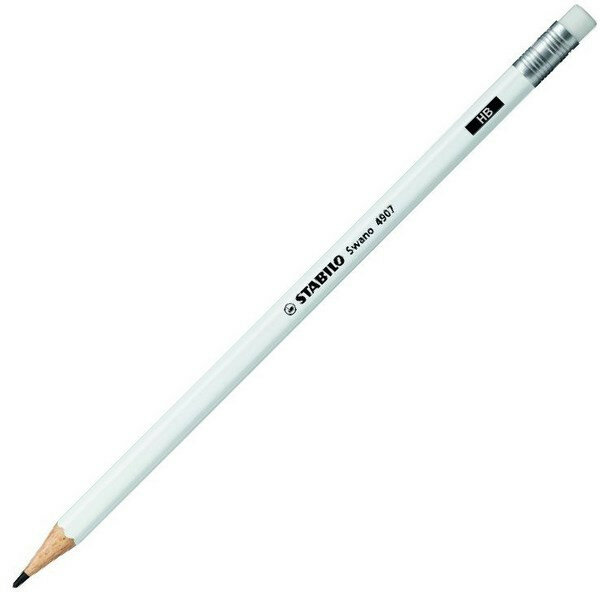 Карандаш чернографитный STABILO Swano 4907 HB с ластиком, корпус белый (STABILO 4907/HB-52)