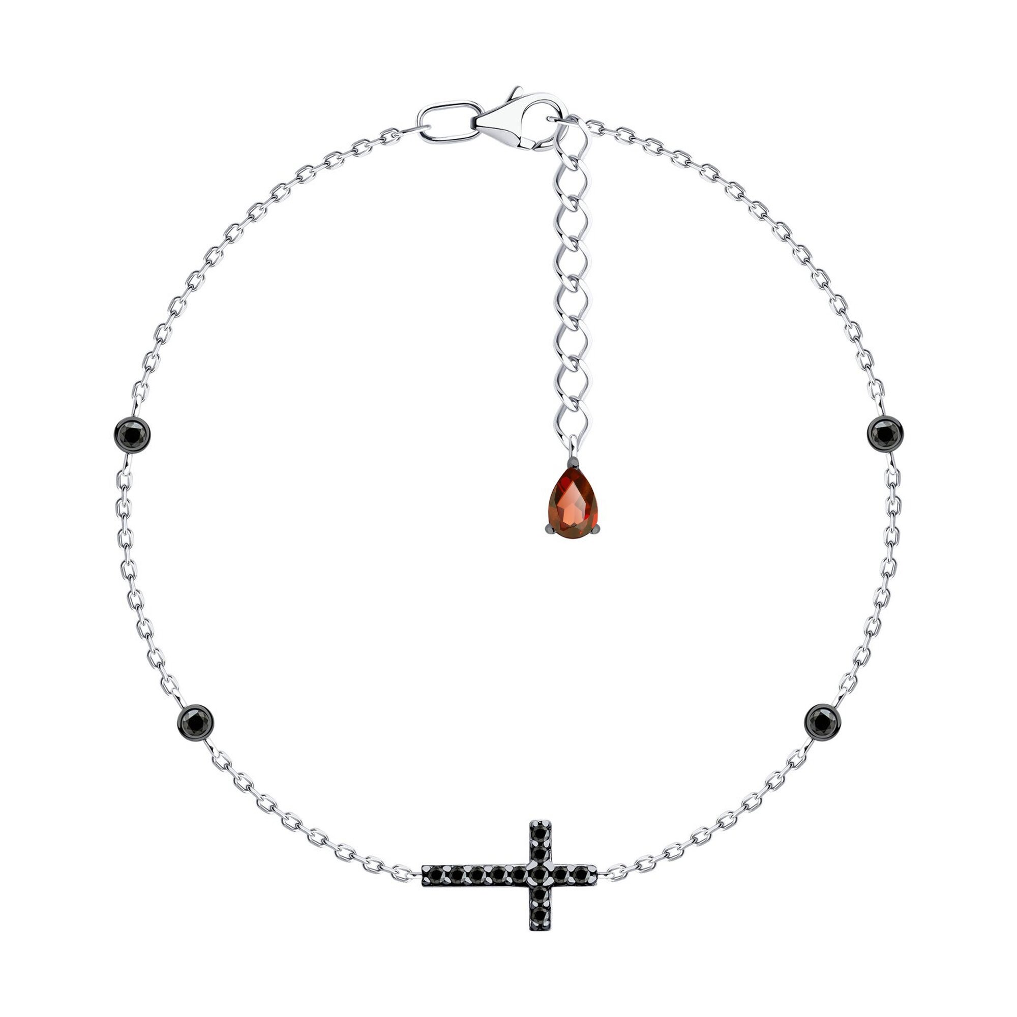 Браслет, серебро, 925 проба, родирование, фианит