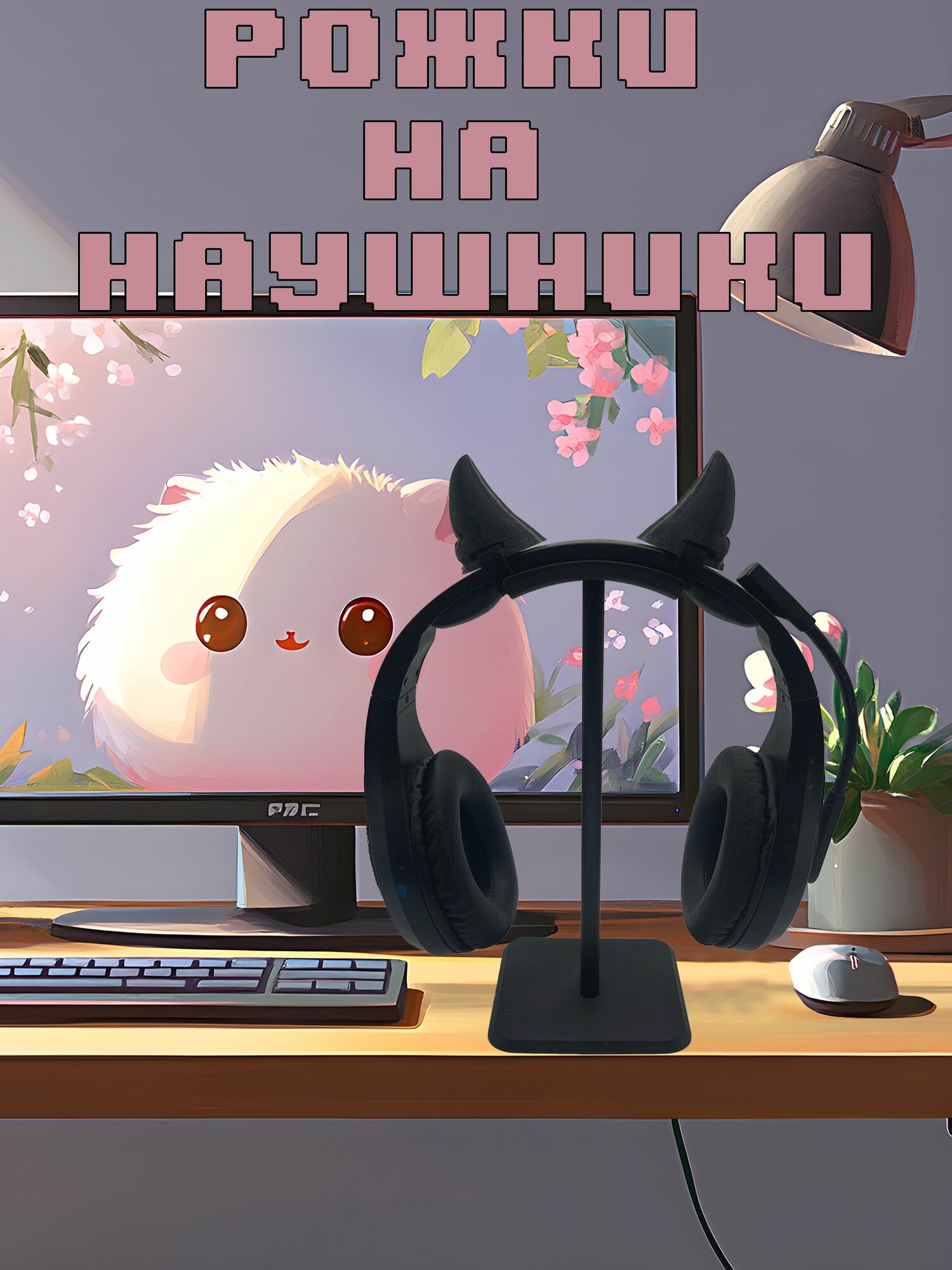 Рожки на наушники мини черные