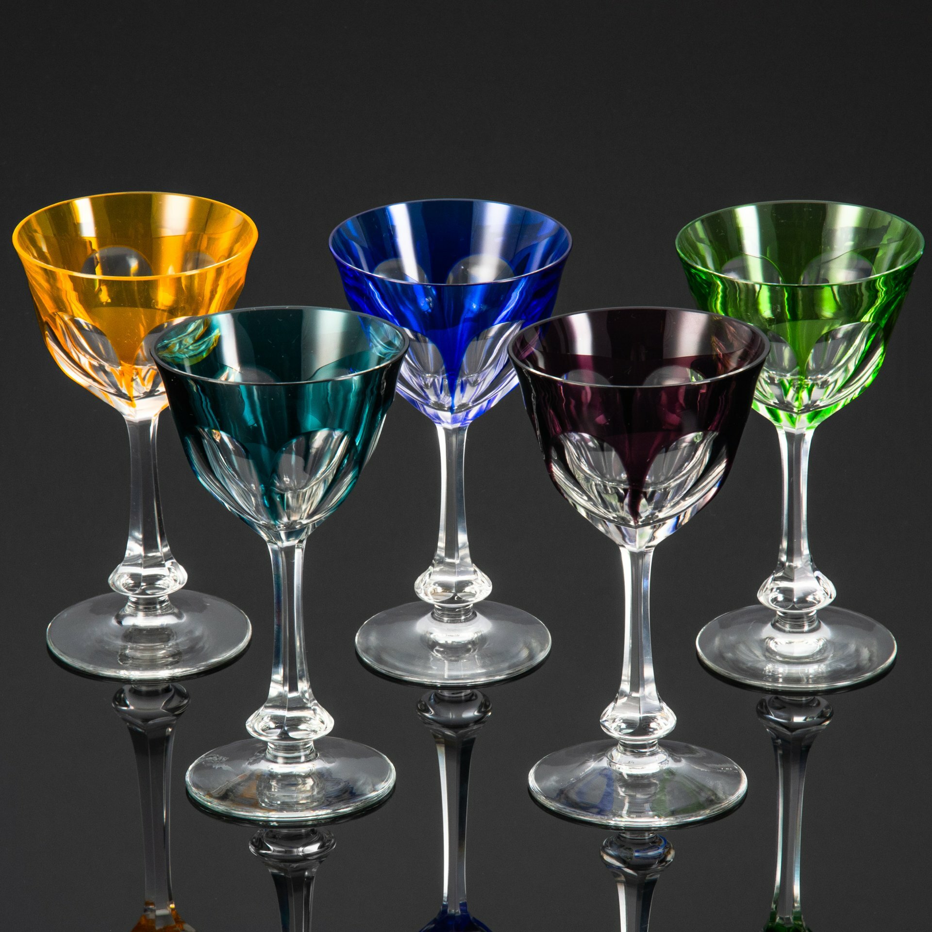 Набор из 5 бокалов для вина "Lady Hamilton", хрусталь, нацвет, Moser (Мозер), Чехия