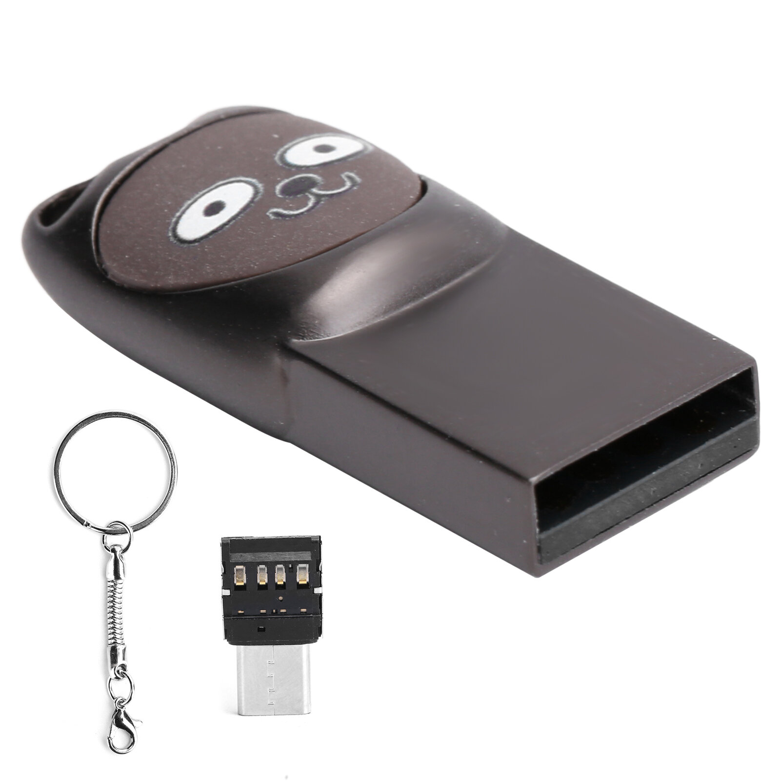 Симпатичный U-Дисковый Накопитель Memory Stick Pen Drive USB2.0 с Адаптером TypeC Брелок для ключей для Мобильного компьютера (Серый 64 ГБ)