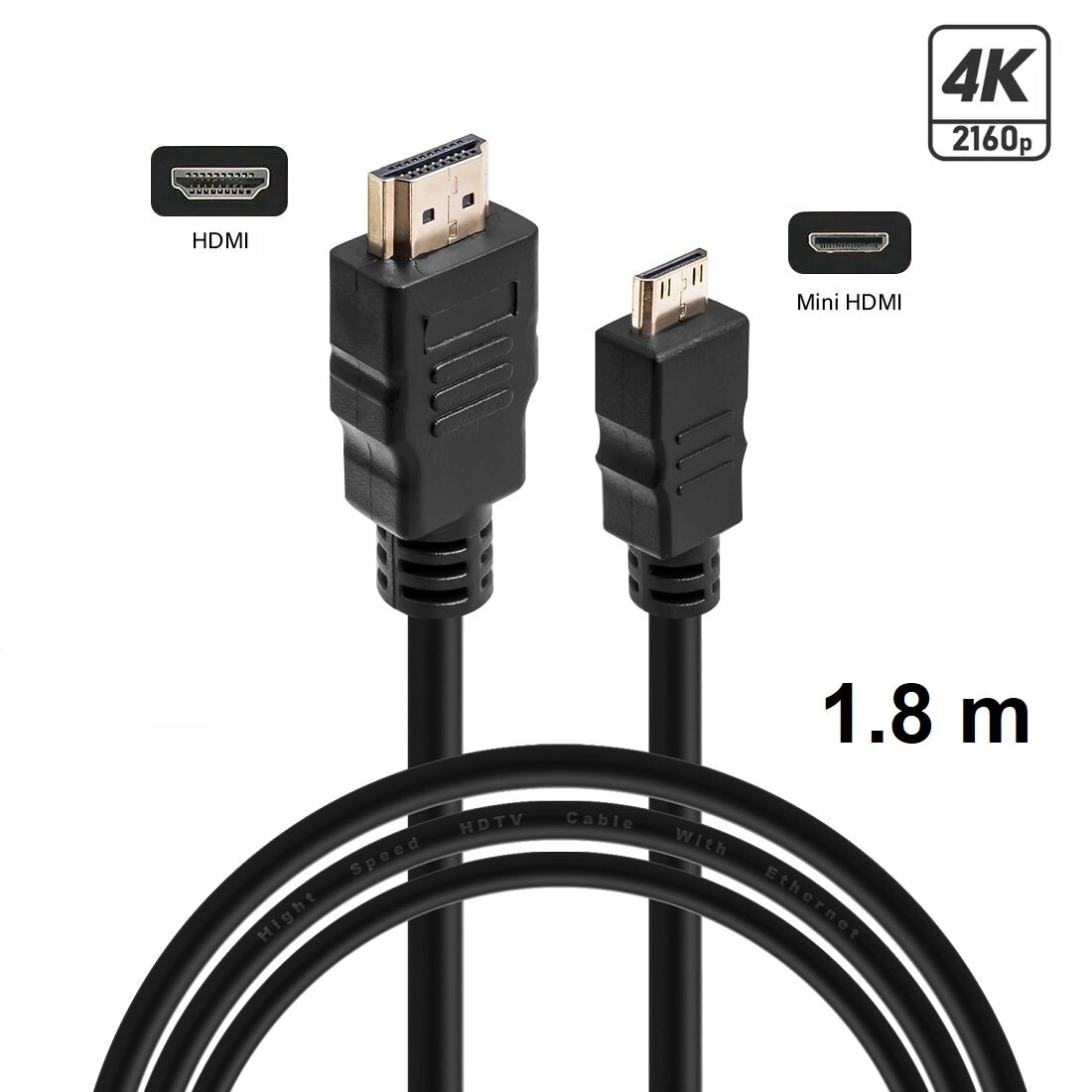 Кабель HDMI to Mini HDMI Cantell 4K Version 2.0, 1.8 метра, черный