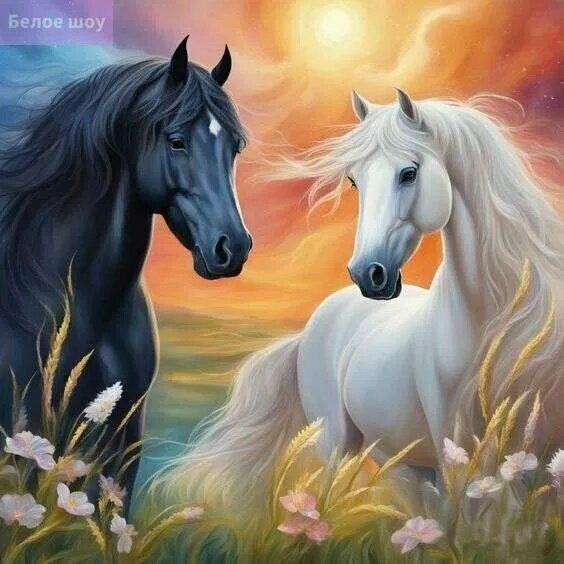 Алмазная Мозаика "две Лошади" 40*50 См, Безрамная, Идеальна Для Дома, Украшения, Подарков.