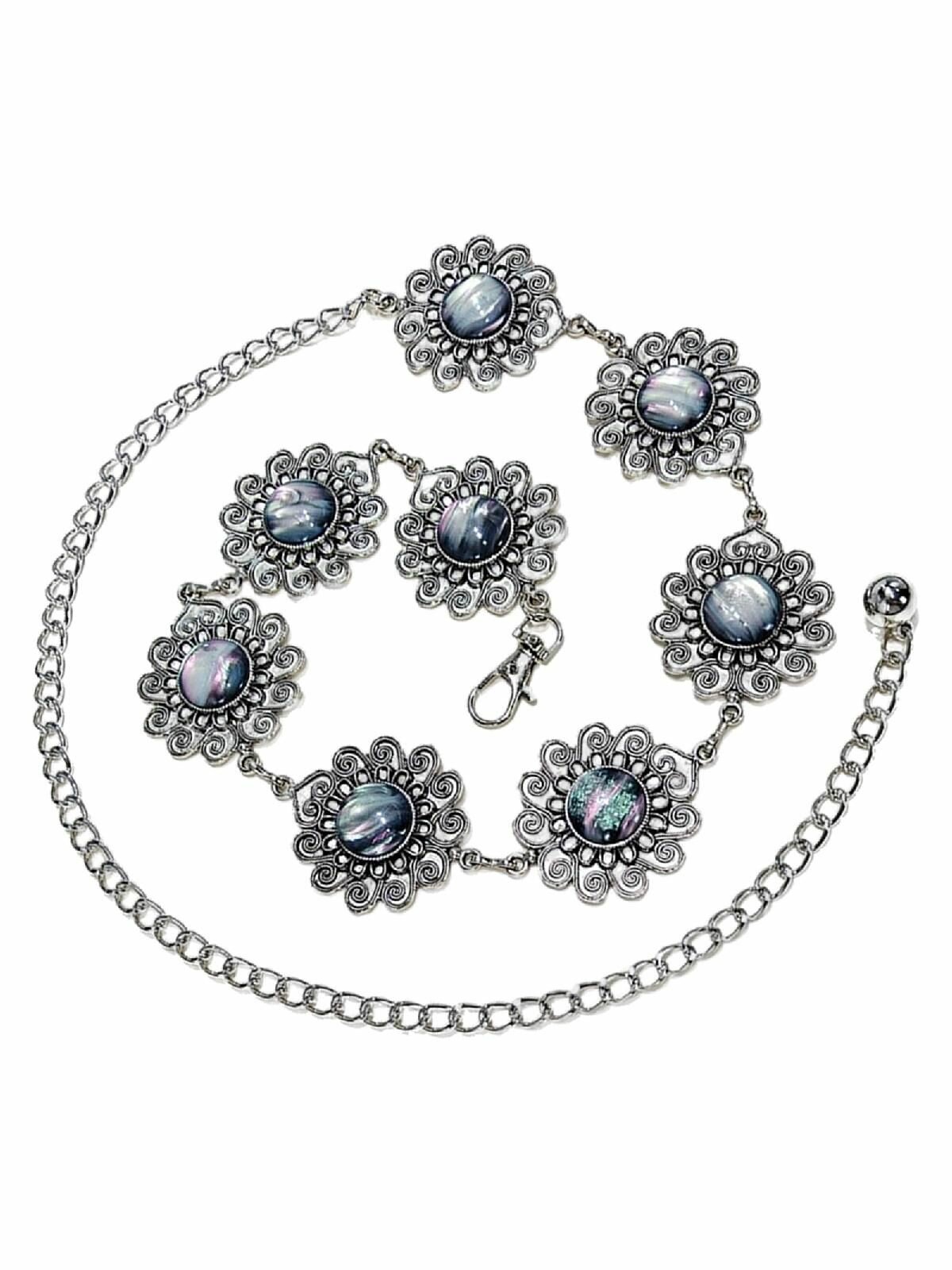 Металлический цепной пояс с камнями