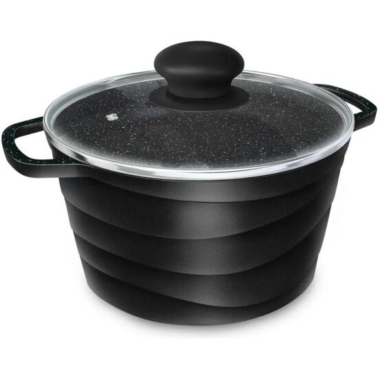 Кастрюля Нева Металл Посуда "Каменная" Черный гранит 1.5 л, со стеклянной крышкой, алюминий (186615)
