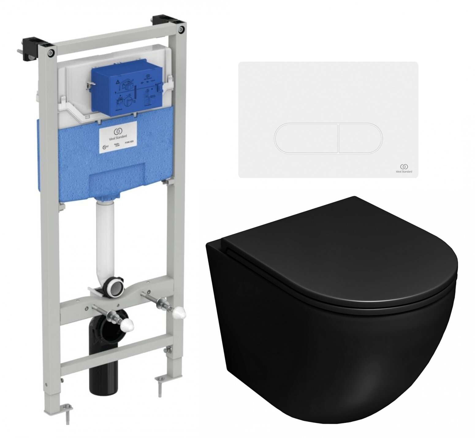 Комплект 3 в 1 инсталляция Ideal Standard + Унитаз подвесной Lorne Pilpao BL LN5007503 + кнопка белая
