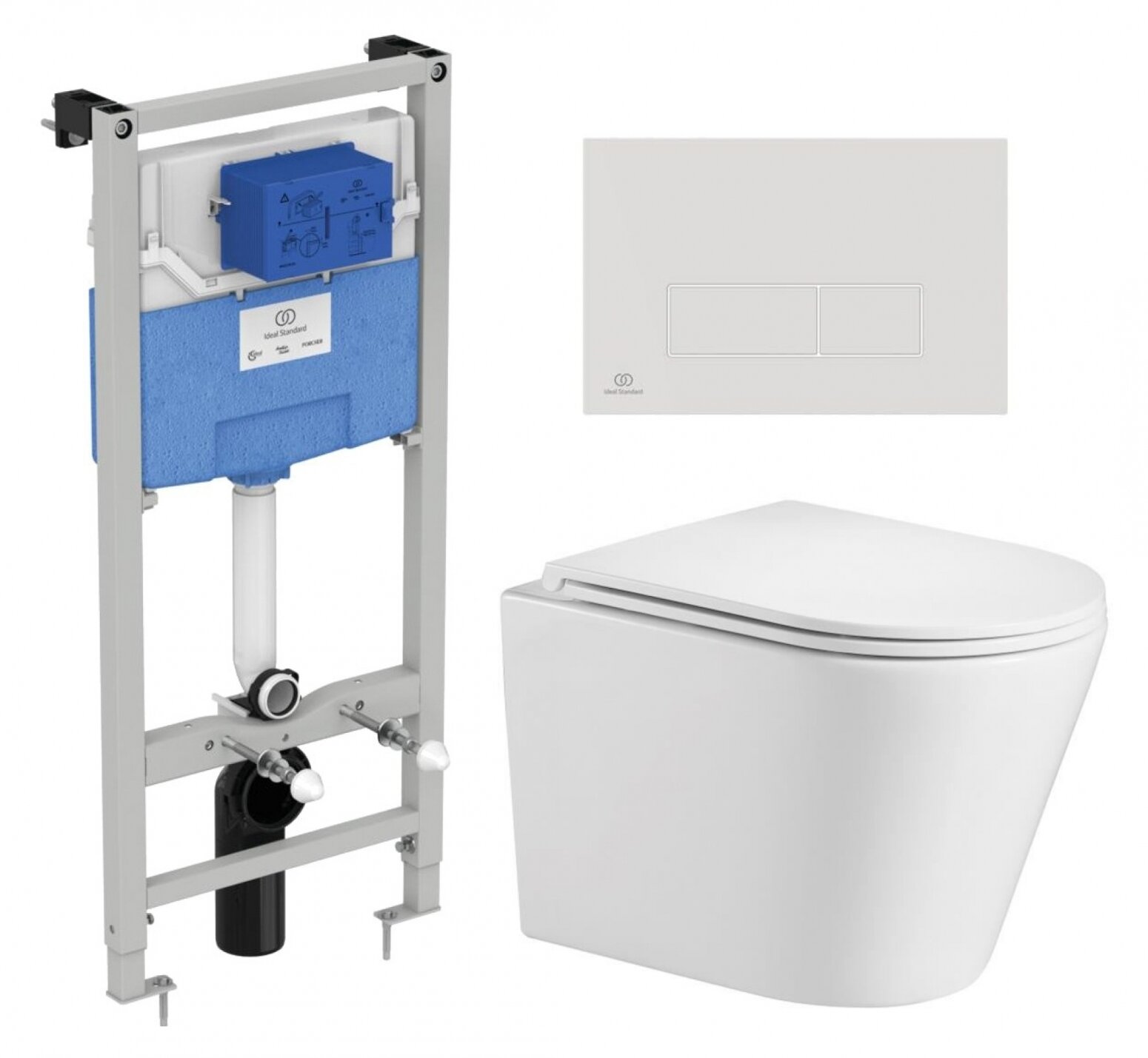 Комплект 3 в 1 инсталляция Ideal Standard + Подвесной унитаз WeltWasser Salzbach 043 GL-WT + кнопка белая
