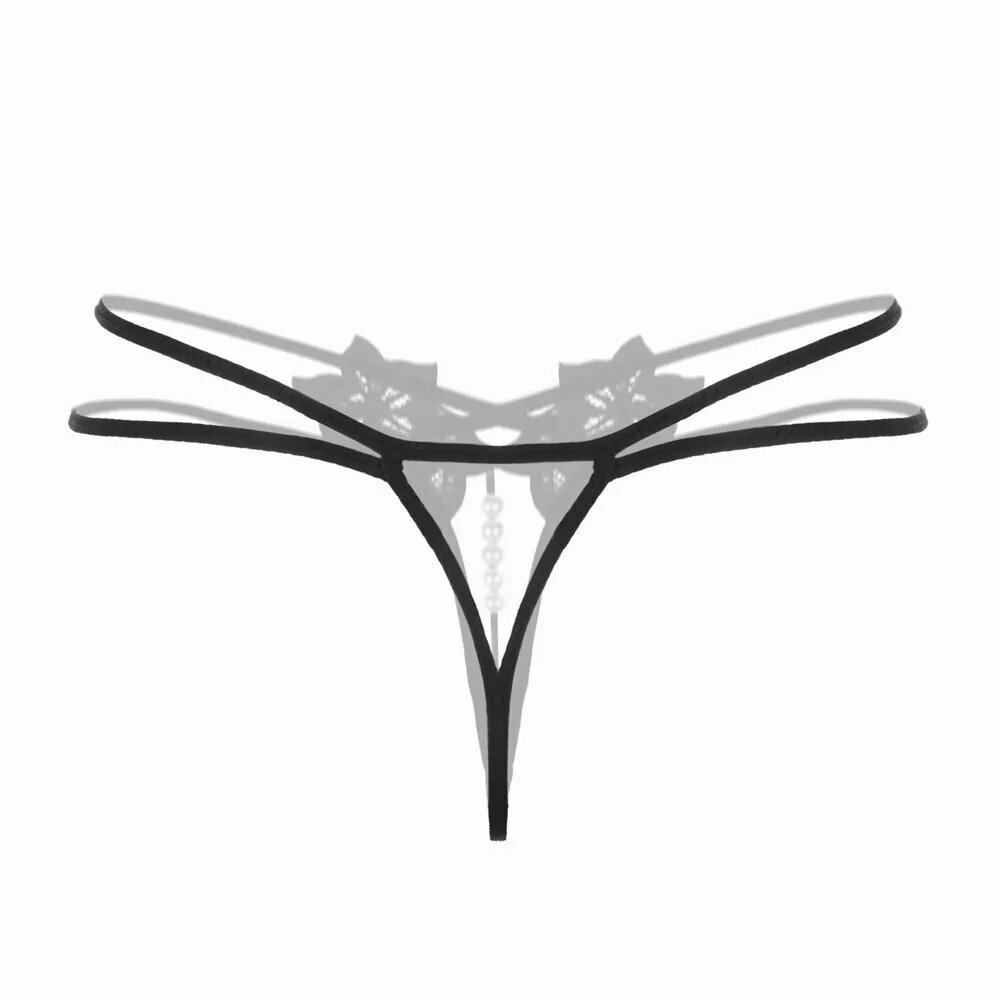 Жемчужные стринги с открытой промежностью, сексуальные стринги, женское эротическое нижнее белье с вырезами и цветочной вышивкой, искушение, порно стринги Black