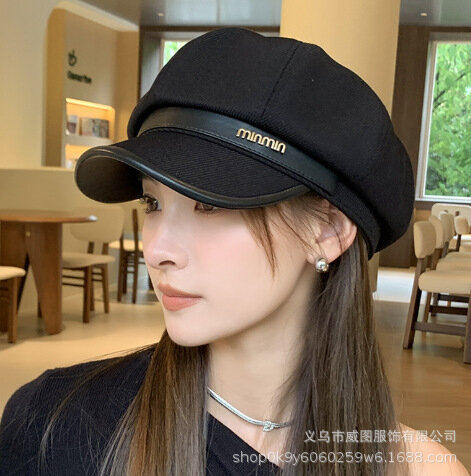 Берет-утка для женщин, британский, универсальный, корейский вариант, универсальная шляпа художника, берет в стиле ретро с плоским верхом, открывающий лицо для осени и зимы.