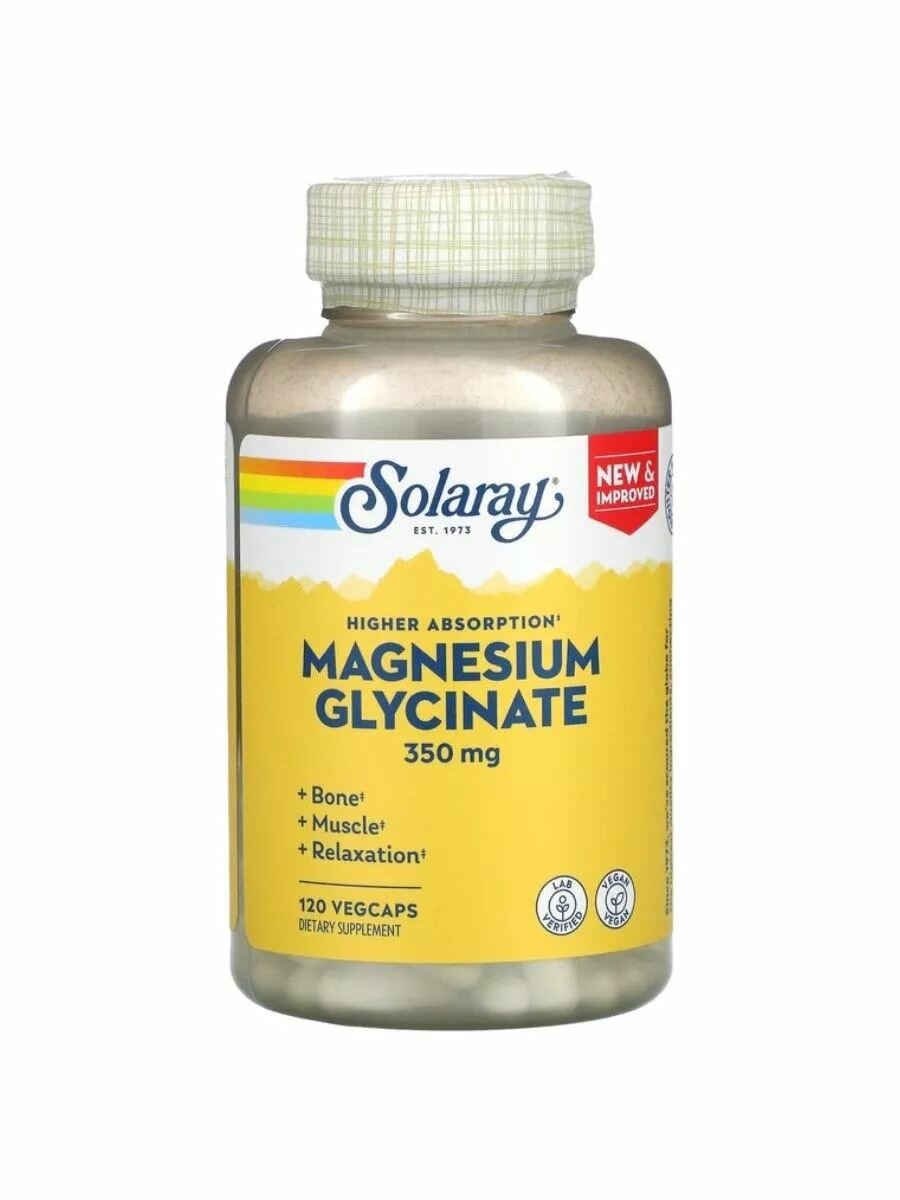 Solaray Magnesium Glycinate, Глицинат магния + экстракт черного перца, 350 мг 120 капсул, Для нервной системы и мышц