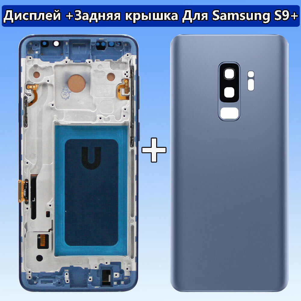 TFT-дисплей + Задняя крышка для Samsung Galaxy S9+ в сборе с тачскрином, C Синий рамкой