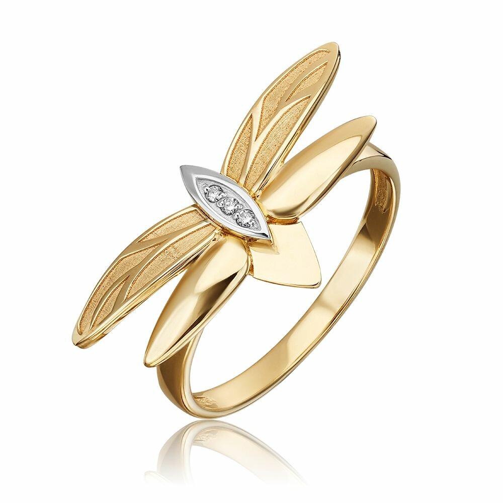 Кольцо, комбинированное золото, 585 проба, родирование, бриллиант