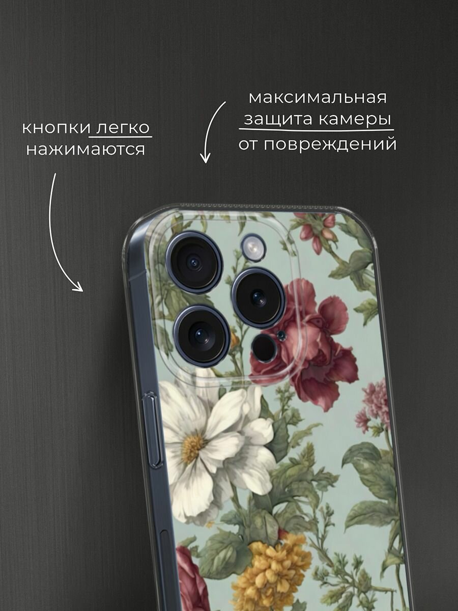 Чехол на Apple iPhone 15 Pro / Айфон 15 Про с принтом Акварельные красные цветы — фото 1