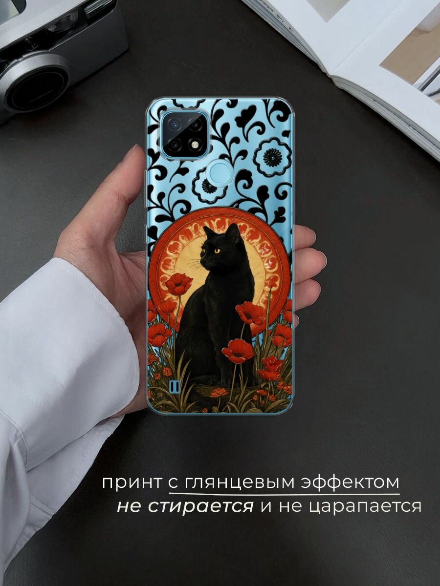 Силиконовый чехол на Realme C21 / Реалми С21 с принтом Кот в маках — фото 1
