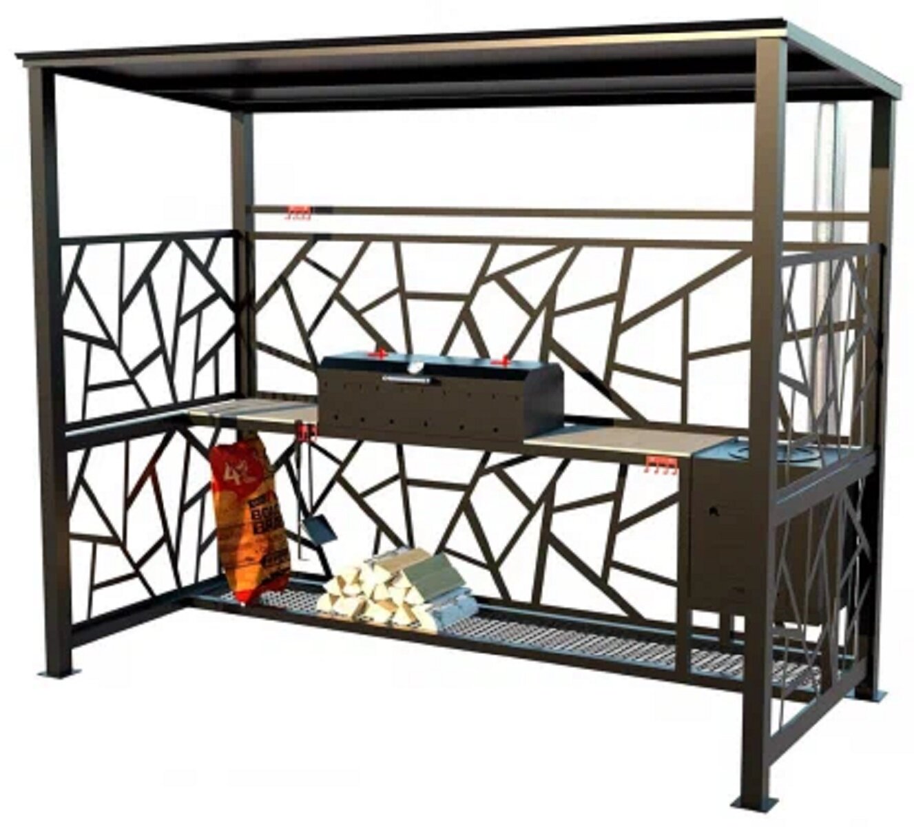 Мангал в стиле лофт серия Man-Mark Тропик с печью, дымоходом и крышкой-барбекю