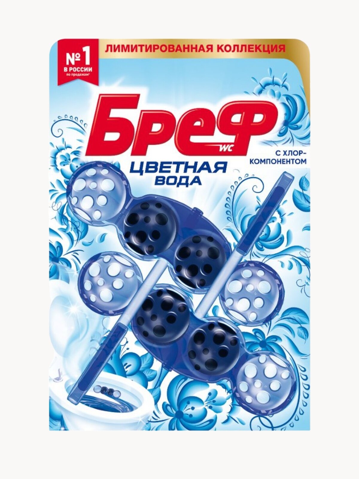 Туалетный блок Бреф Цветная вода с хлор -компонентом, средство для туалета , 4 блока (200 г)