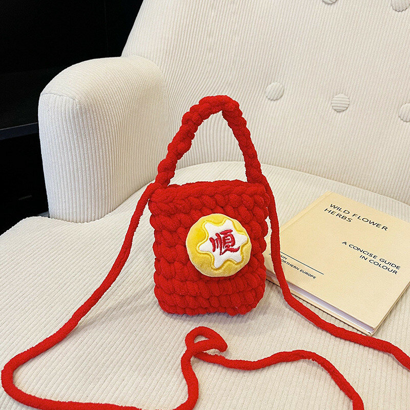 Радостная весенняя детская удачная сумка, игривая вязаная ручная работа, красный Шун