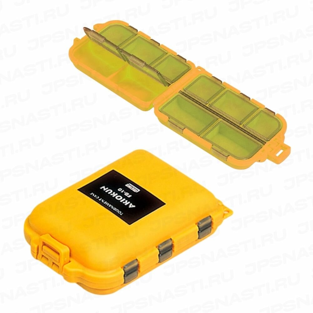 Коробка для рыболовных приманок Meiho Akiokun FB-10, пластик, желтая