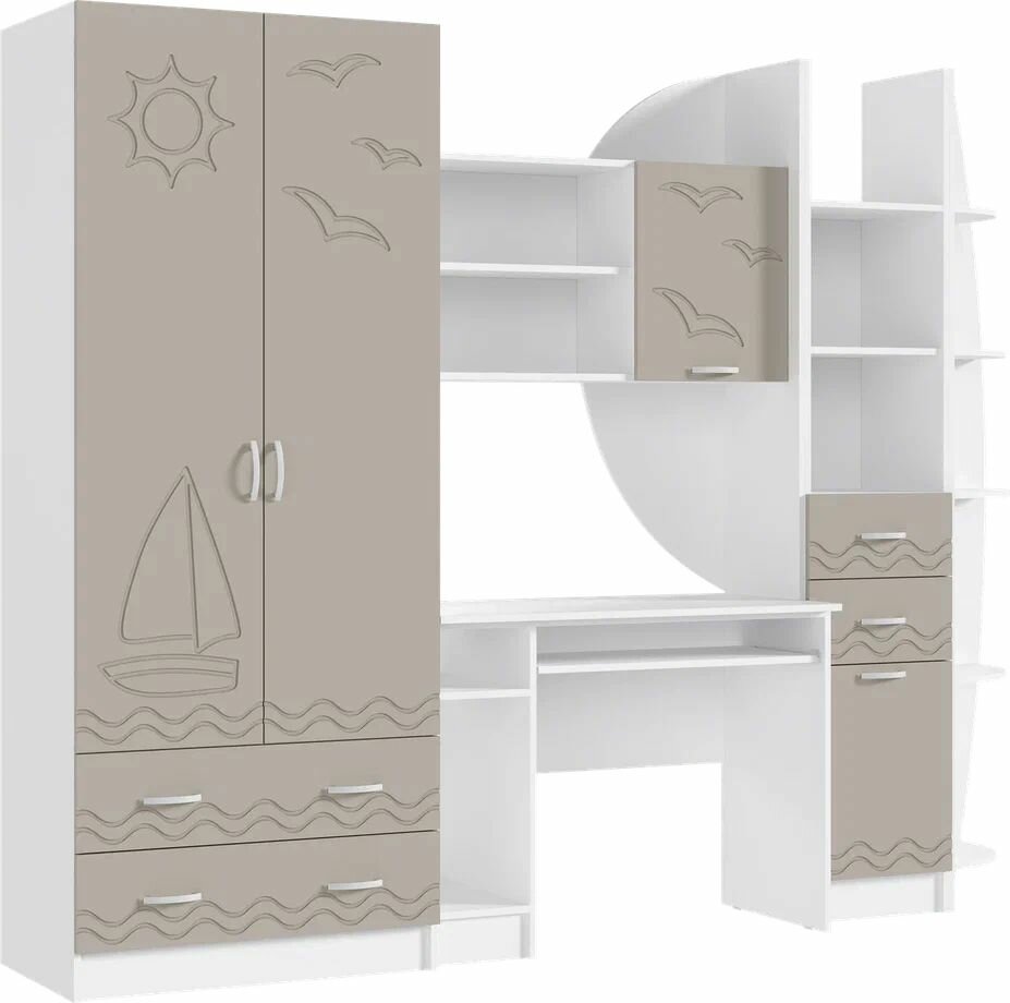 Стенка Юниор-2 (Шарли мокко/Белый) 2550х2000х520 МИФ