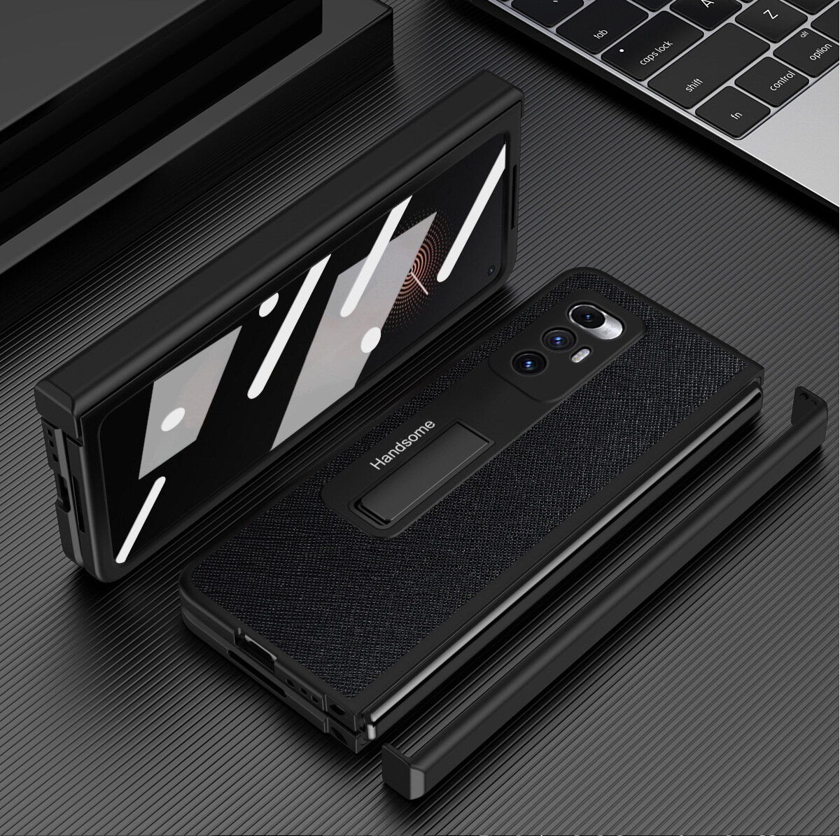 Премиальный кожаный чехол для Xiaomi Mi Mix Fold 5G с подставкой, полная защита от ударов, черный цвет
