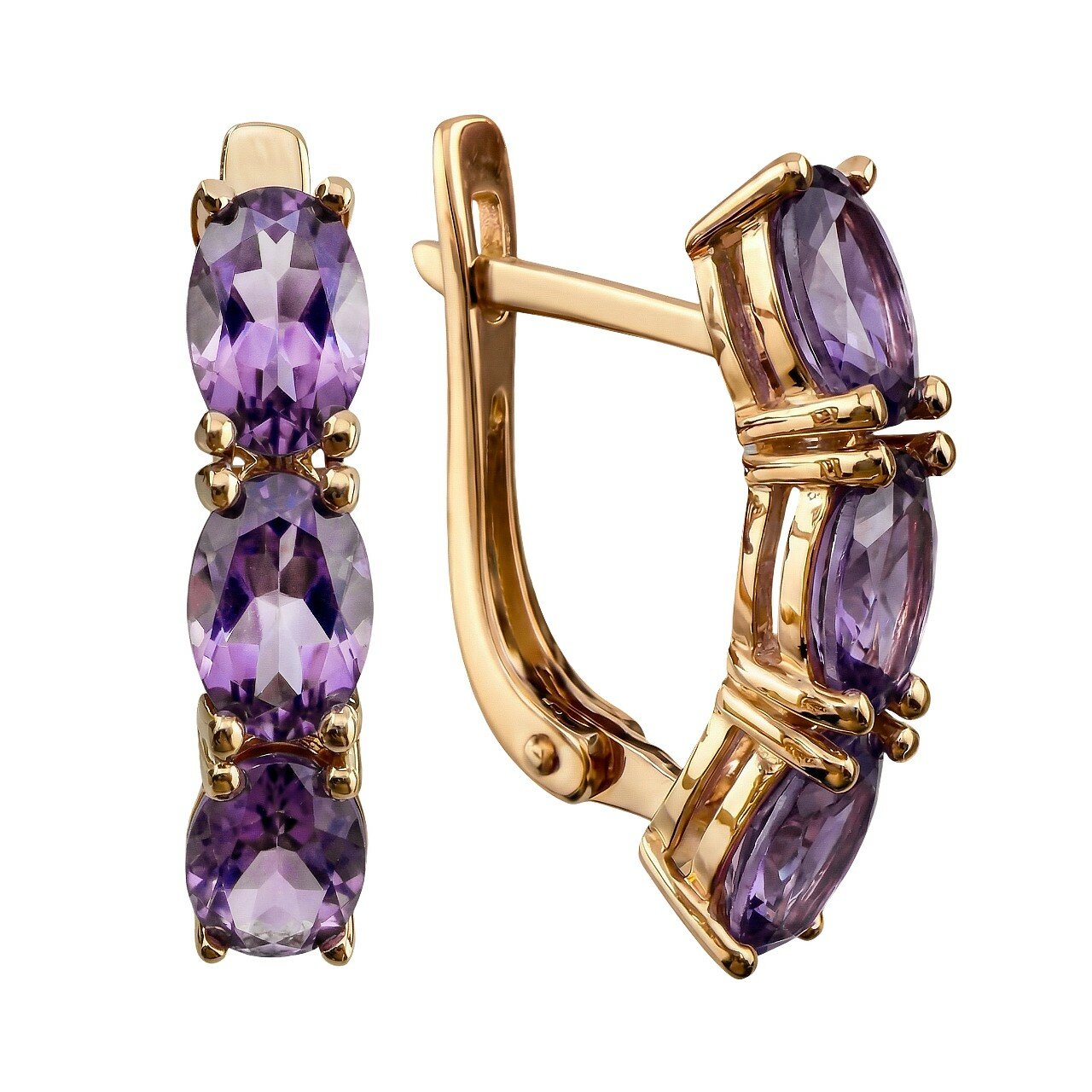 Серьги, красное золото, 585 проба, аметист