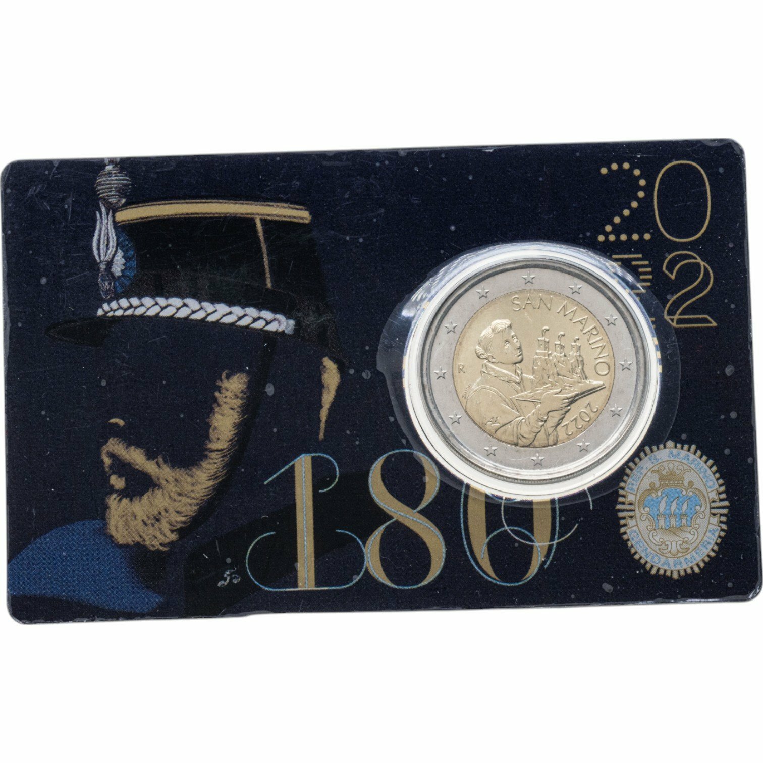 Сан-Марино 2 евро 2022 "180 лет корпуса жандармерии" блистер, Биметалл, в сохранности UNC