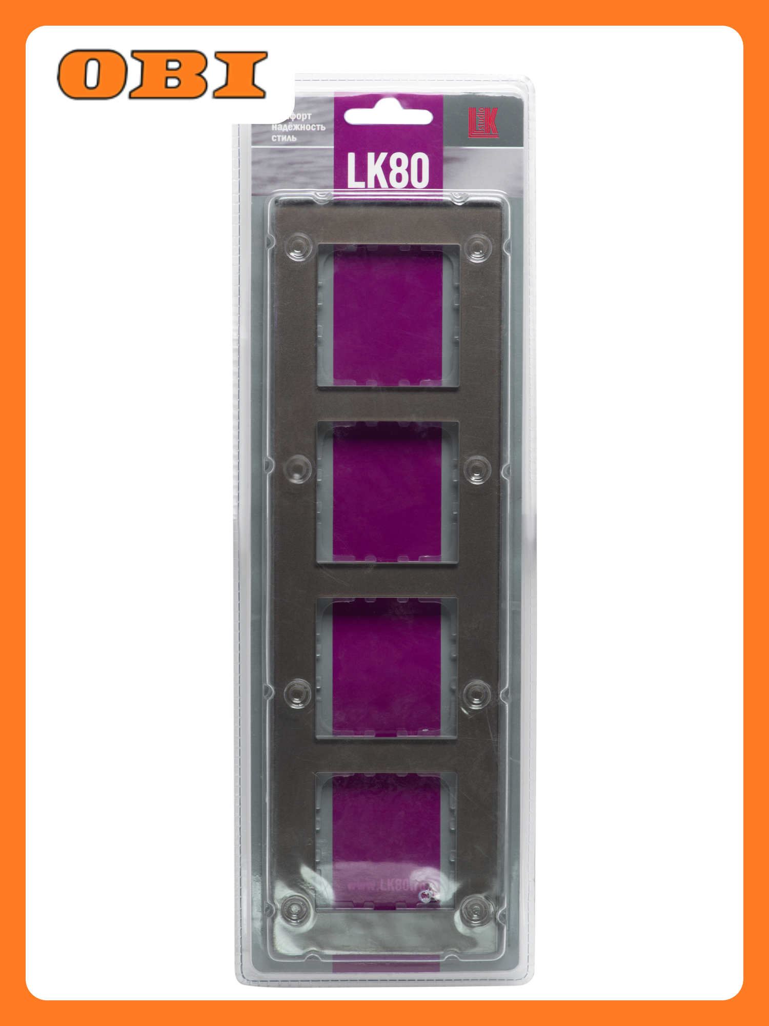 Рамка Ecoplast LK80 LK4419-1, стекло, коричневая, 4 гнезда, защитные шторки