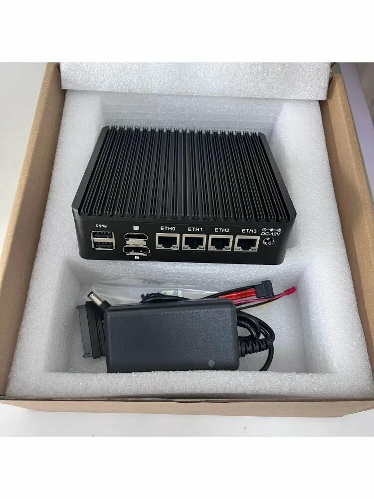 Мини-ПК мини-ПК N150, сетевое устройство, оснащенное 4 портами LAN POE 2,5 Гбит（16+128GB） (Intel N150, RAM 16 ГБ, SSD 128 ГБ, Intel Graphics, Без ОС), черный матовый