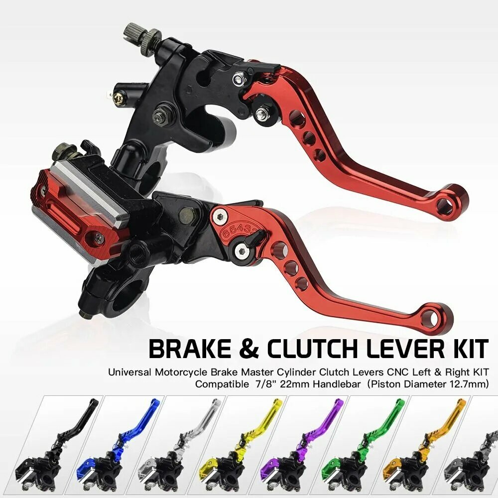 Комплект рычагов (ручек) тормоза и сцепления складные (неломайки) для мотоцикла и питбайка (красный)