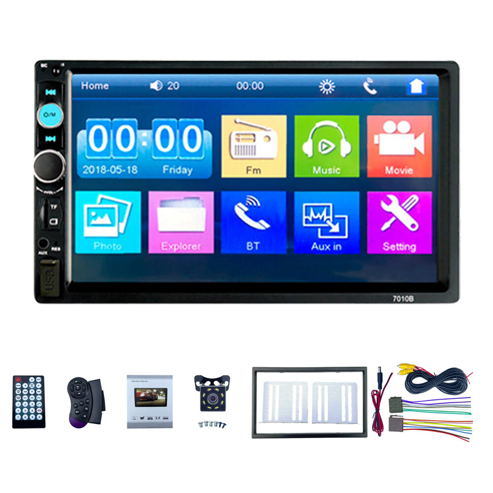 7 Inch Car MP5 Player Carplay Android Auto Double Din Stereo FM Radio Receiver BT Hands-Free Calling Support TF Card USB AUX-IN Mirror Phone Link Reverse Picture Steering Wheel Control 800*480 12.0V 60W*4 87.5-108MHz MP3 AVI JPEG 180*103*50mm