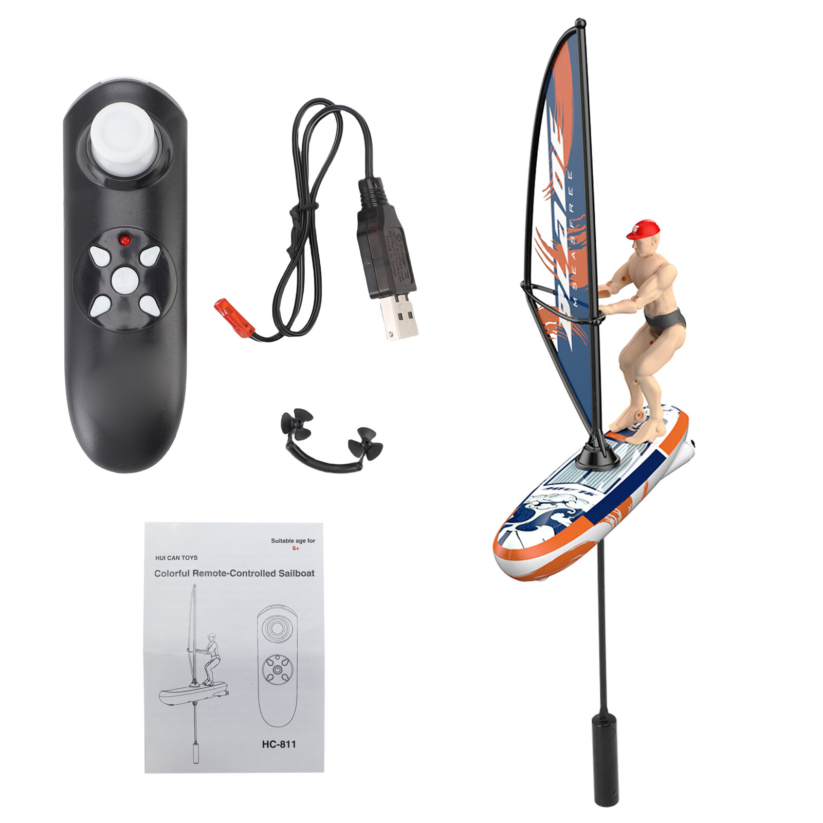 Игрушечная лодка на дистанционном управлении, парусник 2,4 ГГц с подсветкой, для бассейна, озера, ванны, летняя водная игрушка для мальчиков и девочек, синяя.