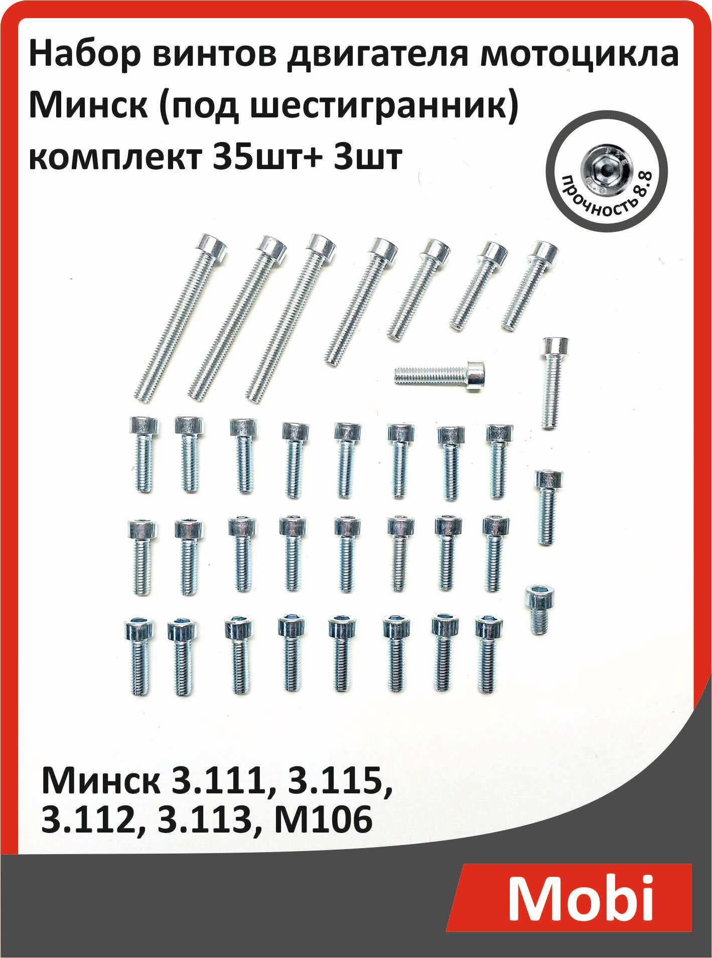 Набор болтов двигателя мотоцикла Минск (под шестигранник) комплект 35шт+ 3шт