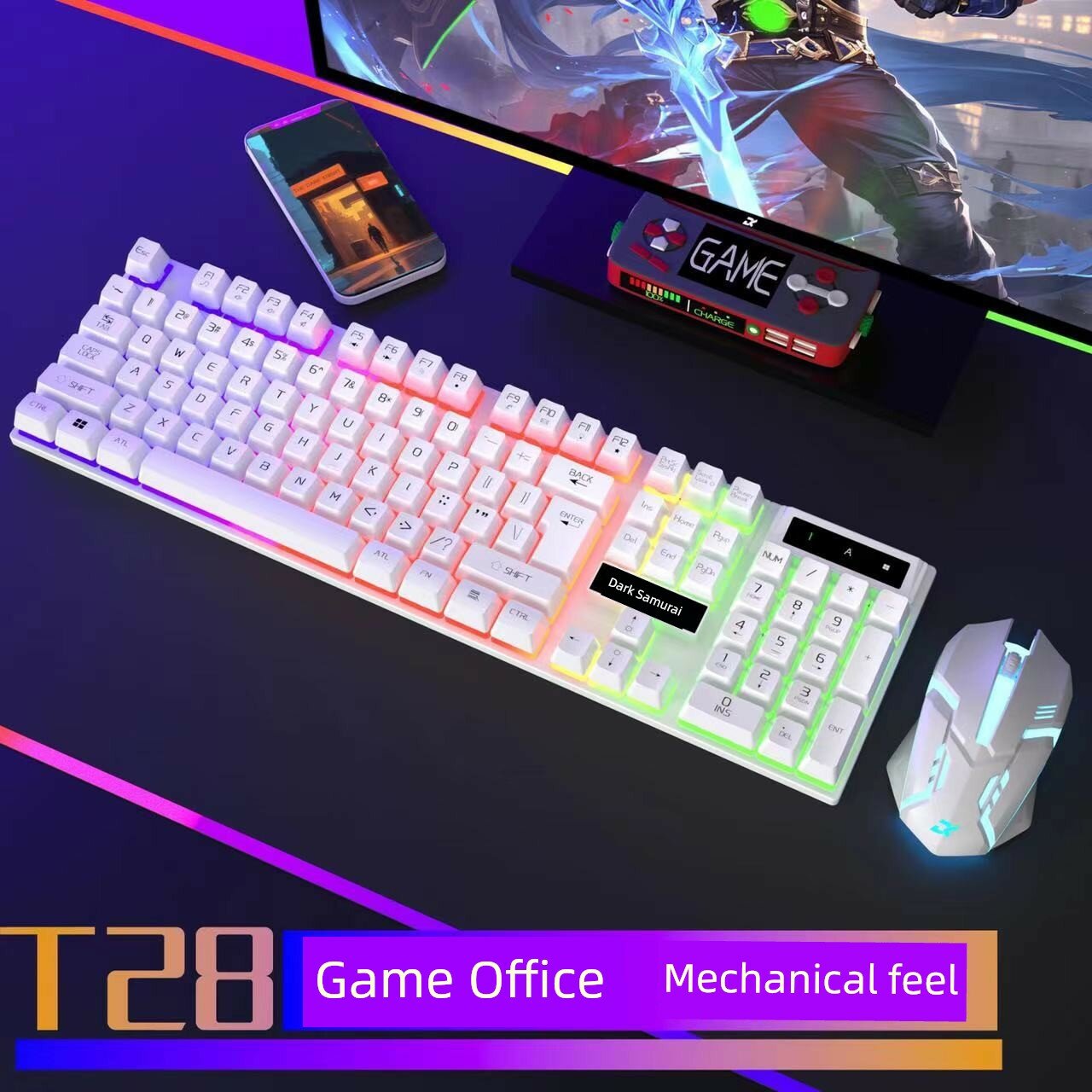 Комплект клавиатуры и мыши Dark Warrior Punk: проводные, бесшумные, с реалистичным тактильным откликом, для игр и