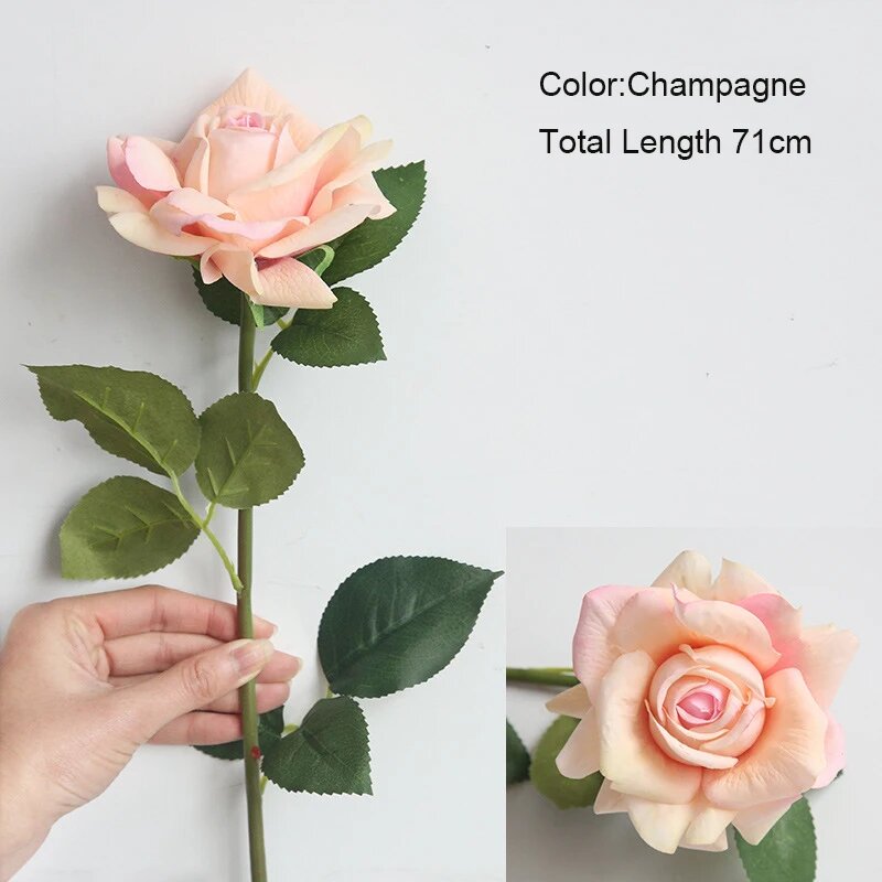 Искусственные розы LINANUO, 3 штуки, 71 см Розовый, Champagne rose