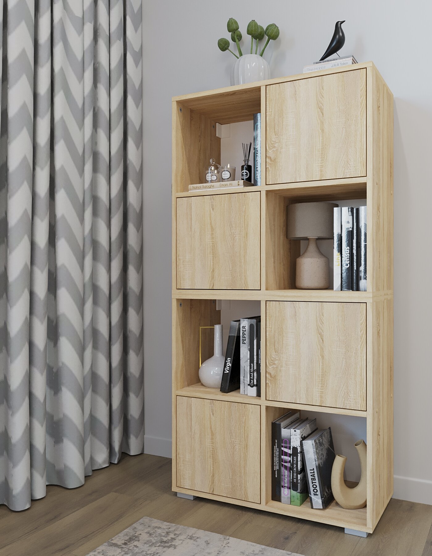 Стеллаж с дверками ЛДСП, для детской, гостиной, прихожей, 71х35,5х71 см, дуб сонома