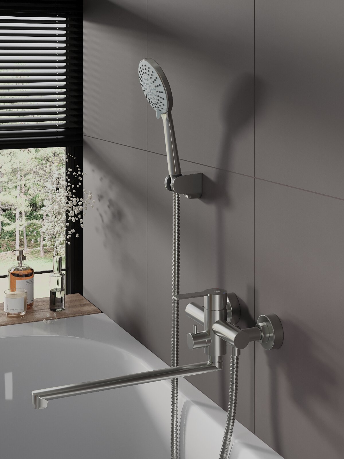 Смеситель для ванны однорычажный универсальный с душевым набором Agger Easy A3121122, сатин матовый