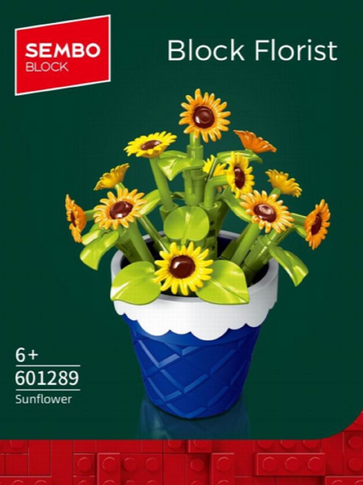 Конструктор SEMBO "Мини подсолнух", в горшке, 78 элементов, пластик, желтый
