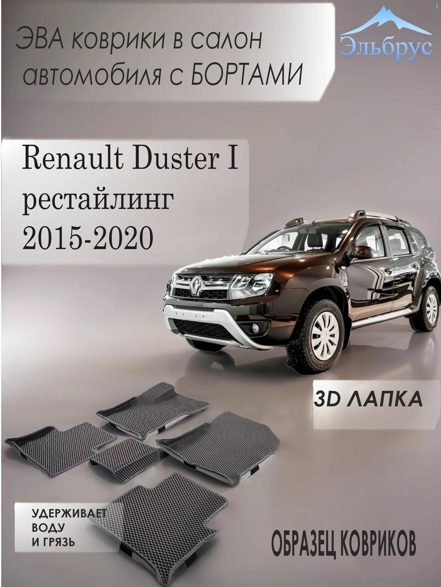Комплект ковриков с бортами Renault Duster I рестайлинг 2015-2020