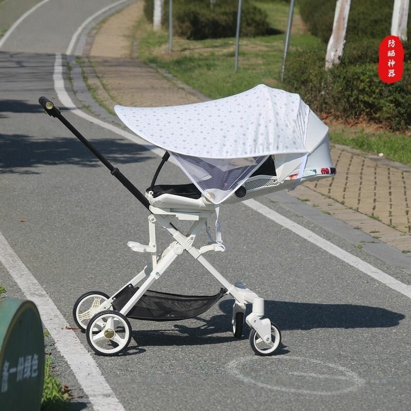 Москитная сетка для коляски с вышивкой ромашек - белая, полное покрытие