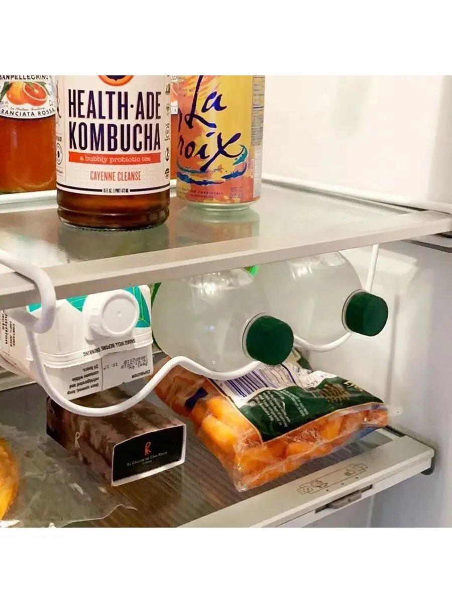 Держатель для бутылок в холодильнике, компактный металлический белый, без сверления, 31x3x11 см, фиксация бутылок