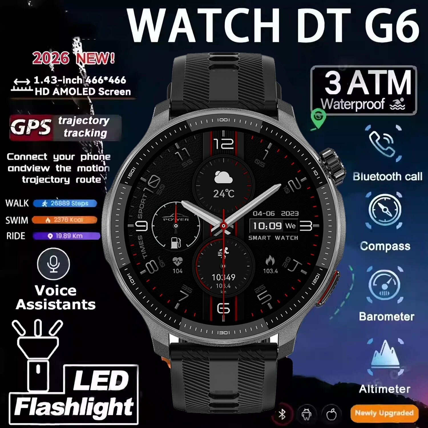 Умные часы JITE с поддержкой офлайн-карт, GPS, 4 ГБ, водонепроницаемость 3ATM, высотомер, барометр, компас